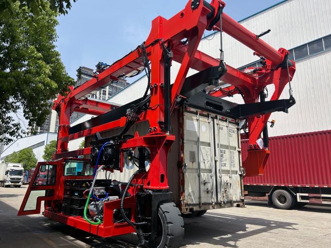 70T Electric Straddle Carrier Red Container Lifting Vehicle For ...